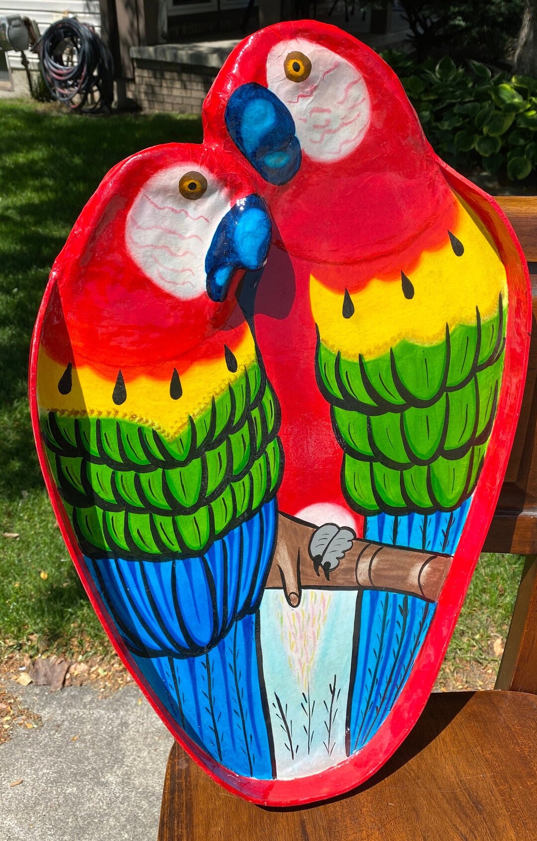 Vintage Double Parrot Macaw Tray 14 X 22 Wall Plaque Hanging Tropical ...