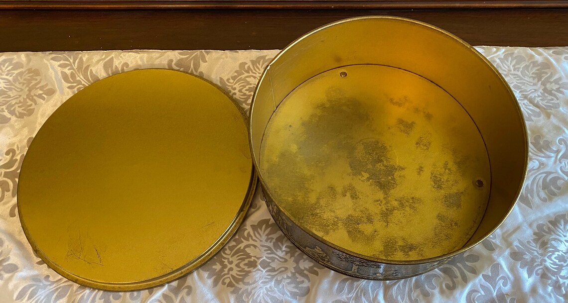 Vintage Guildcraft Cake Tin Gold & Black Bird Embossed Sides Wooden ...