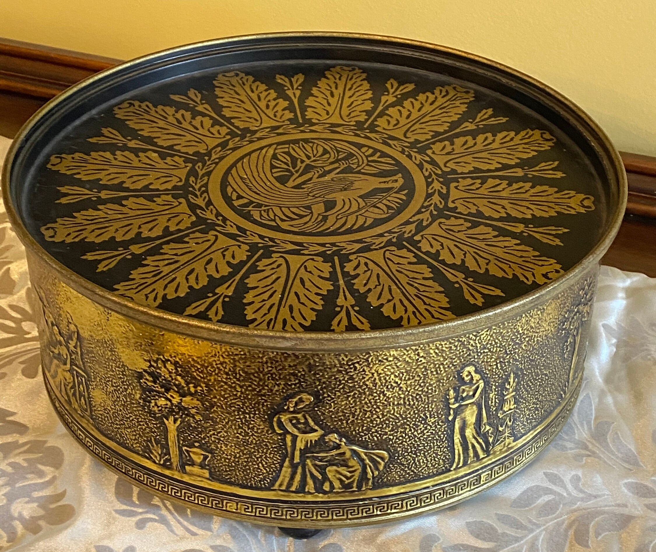 Vintage Guildcraft Cake Tin Gold & Black Bird Embossed Sides Wooden ...