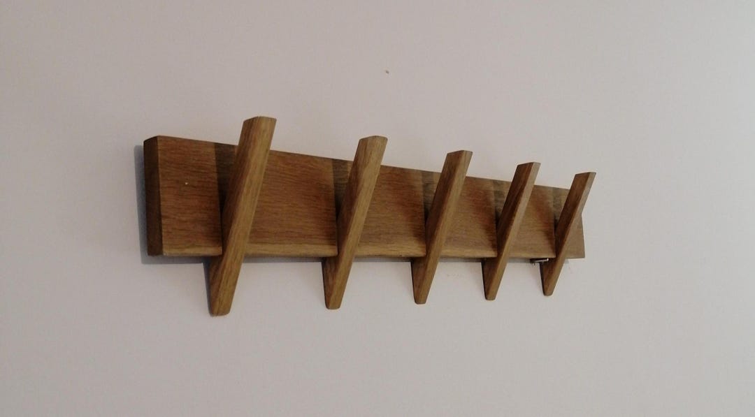 Modern Oak Rack With 5 Hooks/ Wall Mount Coat Rack/ Oak Coat Rack ...