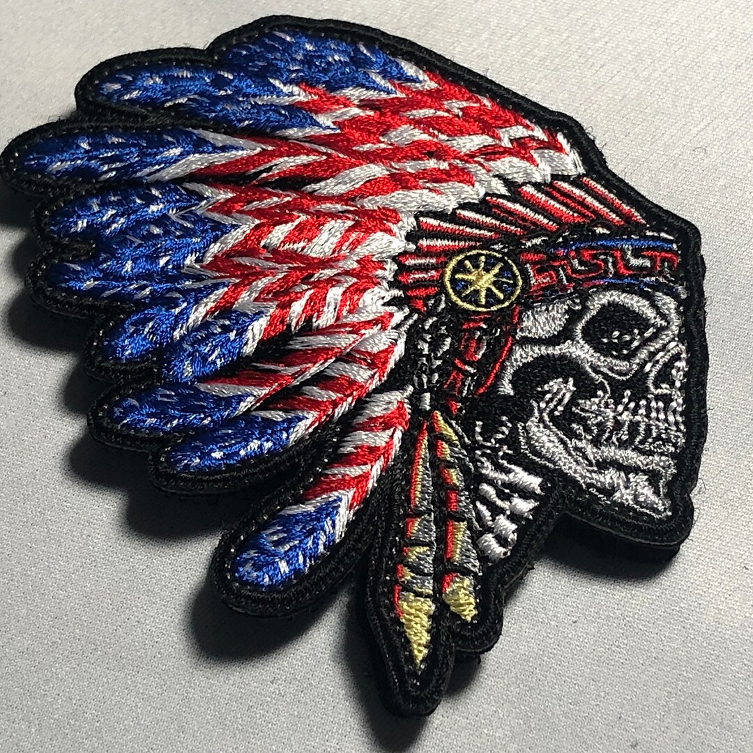 INDIAN CHIEF Bonnet Patch Morale War Sioux Hatchet Battle Ax Dress ...