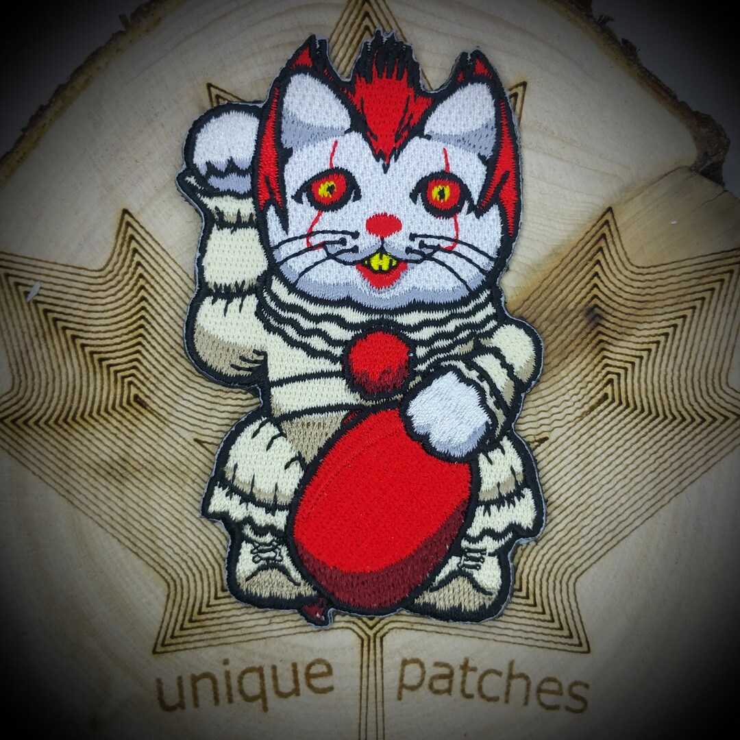 PENNYWISE It Lucky Cat Maneki Neko Mashup Embroidery Patch Morale Hook ...