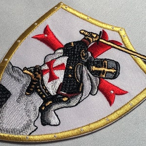 KNIGHT Swinging Sword Tactical Patch Morale Crusader Templar Cross God Wills It Shield Christian ...