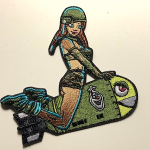 Princess Anna Sexy Girl Riding Bomb Pinup Bomber Embroidery Army Patch Morale Airsoft Tactical ...