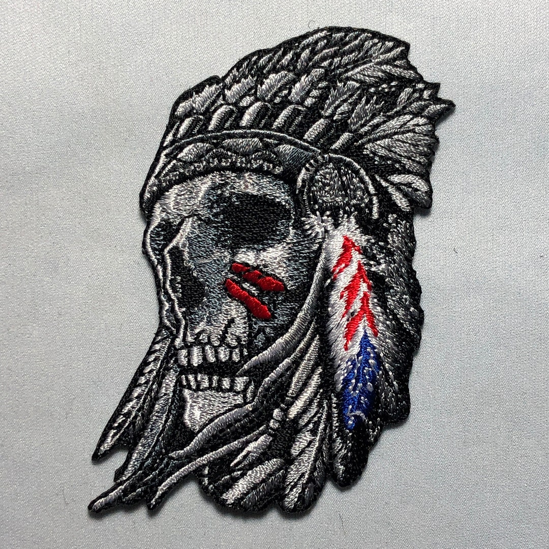 INDIAN CHIEF Bonnet Patch Morale War Sioux Hatchet Battle Ax Dress Native Usa Canada Feathered ...