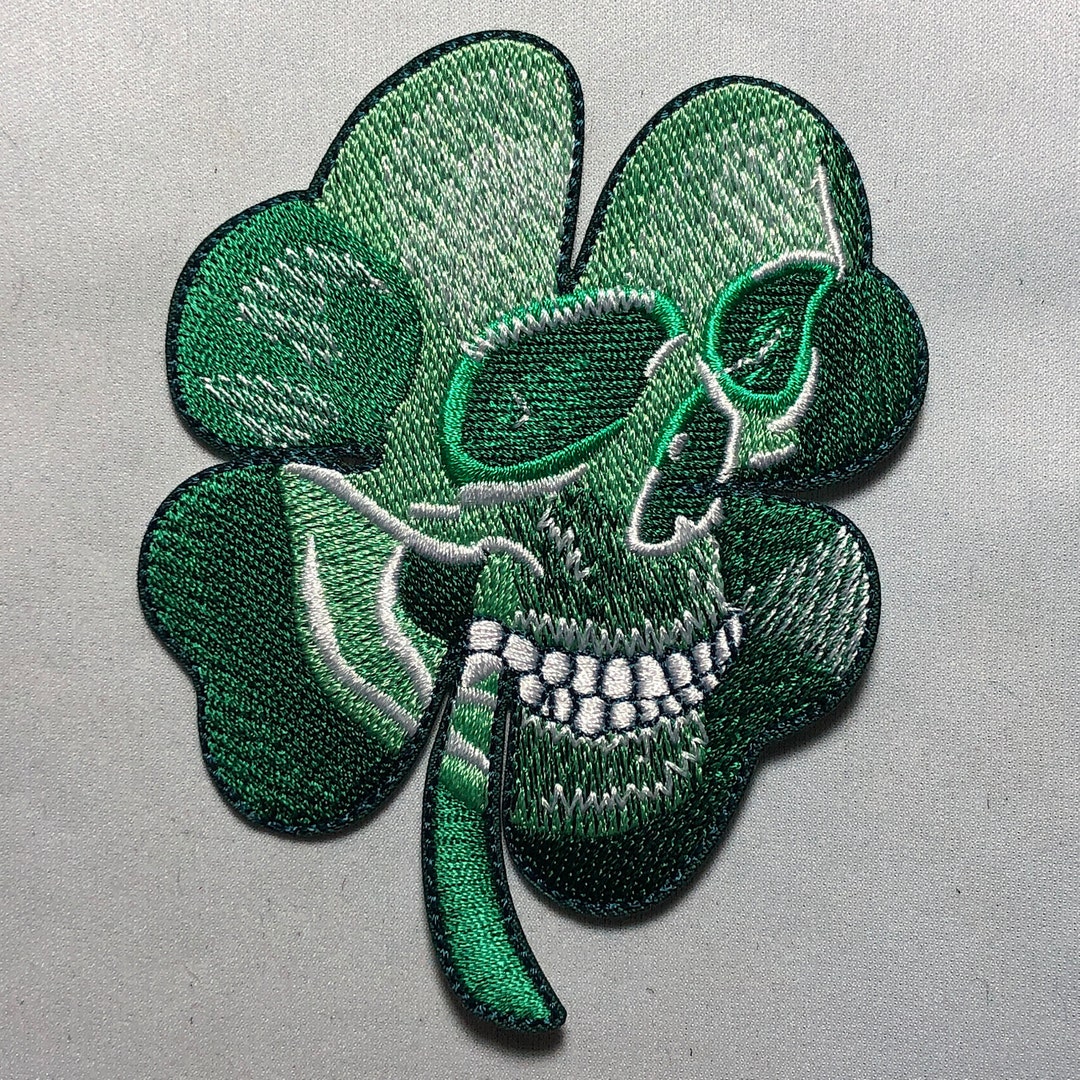 SHAMROCK CLOVER Patch Morale Lucky Irish St. Patrick Patron Mean Skull ...
