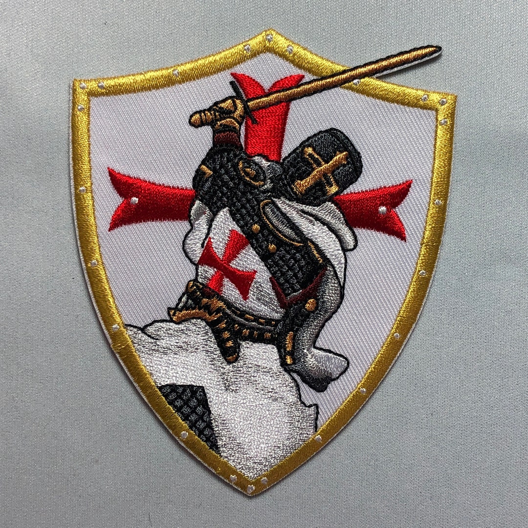 Knight Swinging Sword Tactical Patch Morale Crusader Templar Cross God