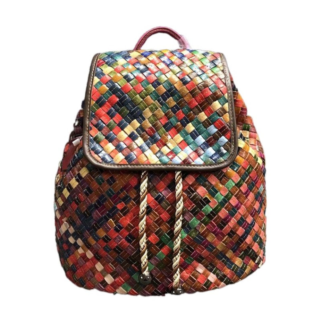 Patchwork Backpack Genuine Leather Backpack for Women Colorful Leather ...