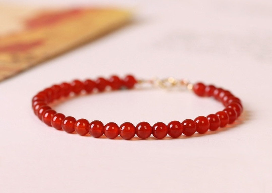 Genuine Tiny Red Agate Beaded Bracelet Natural Red Agate Bracelet 3mm ...