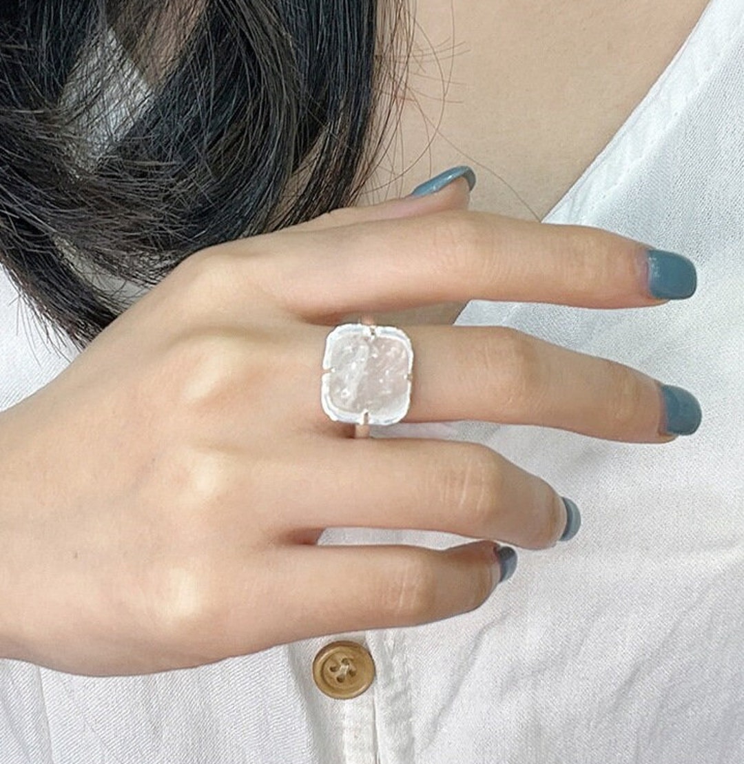 Sterling Silver Adjustable Ring Clear Quartz Crystal Silver Ring S925 ...