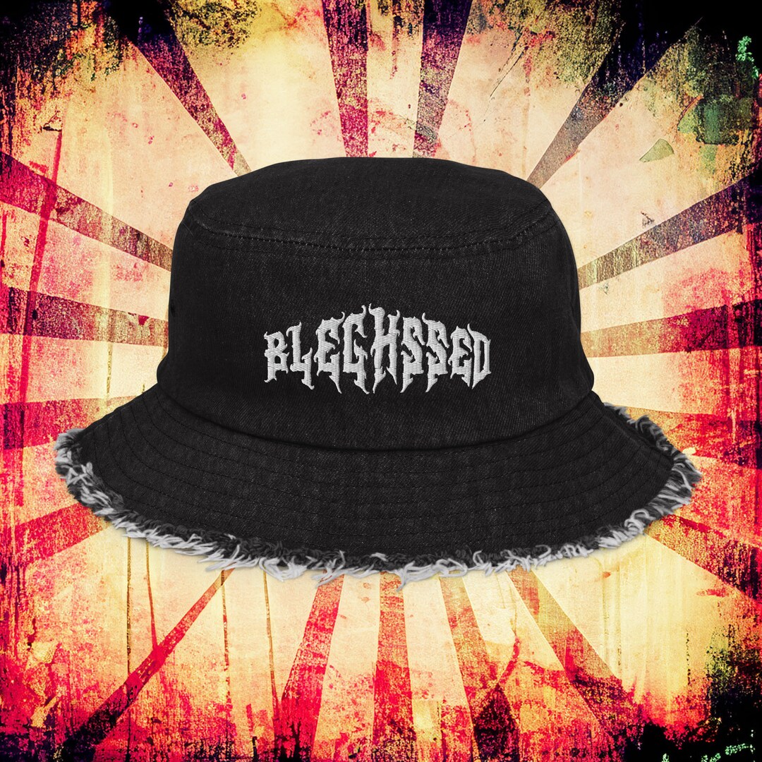 Bleghssed Denim Bucket Hat: Funny Metalhead Festival Hat - Etsy