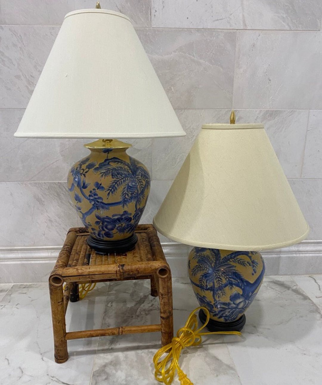 Pair of Blue and Yellow Table Lamps - Etsy