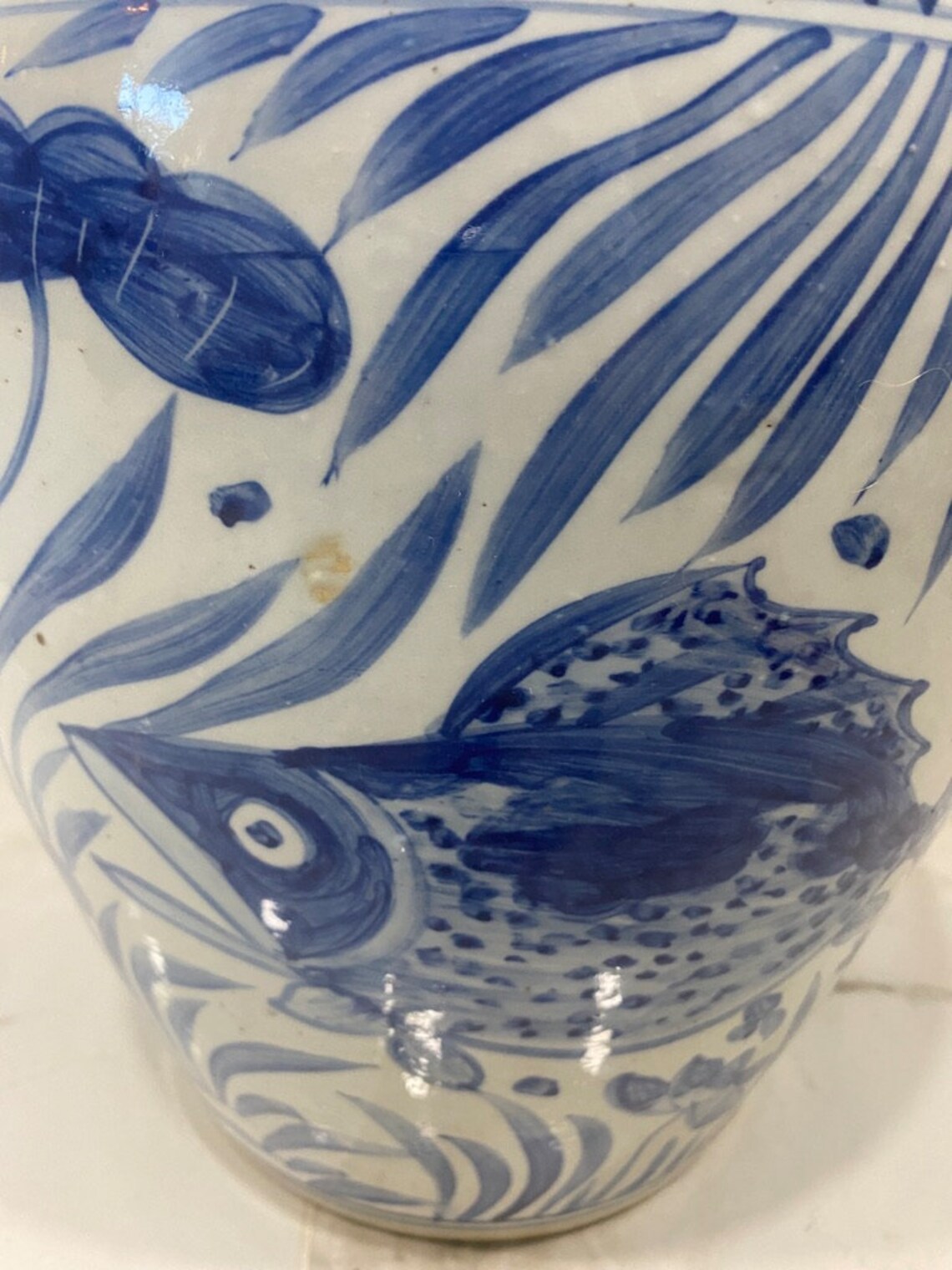 Blue and White Chinese Fish Vase - Etsy