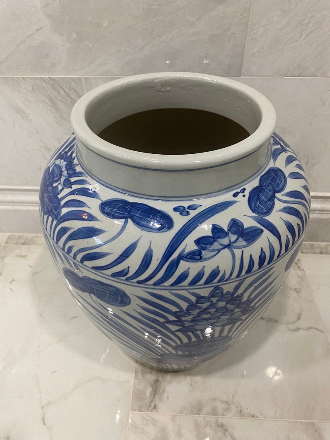 Blue and White Chinese Fish Vase - Etsy