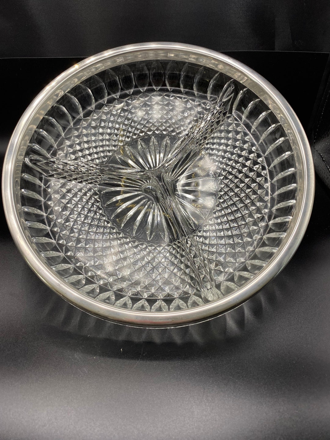 Cut Glass Divided Bowl With Silver Plate Rim - Etsy