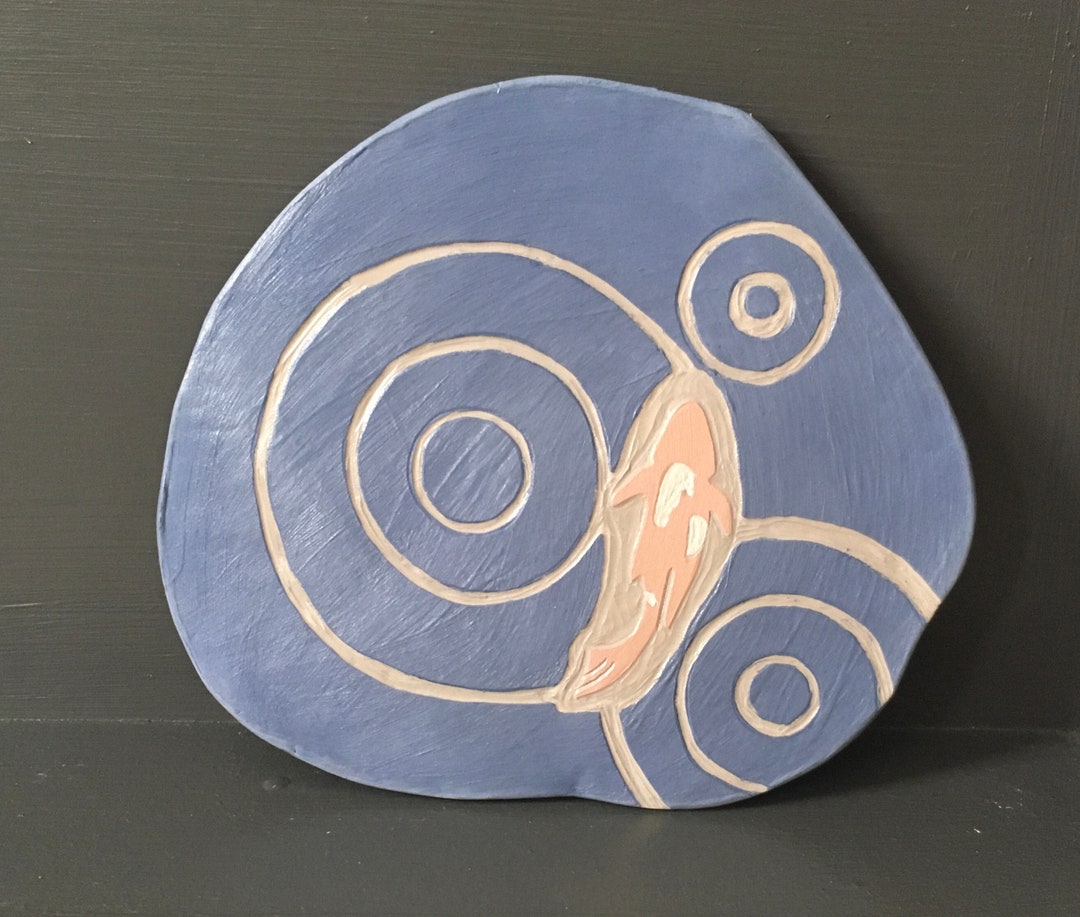 Chinese Koi Fish in Water Sgraffito Clay Decor, Clay Carving, Pottery ...