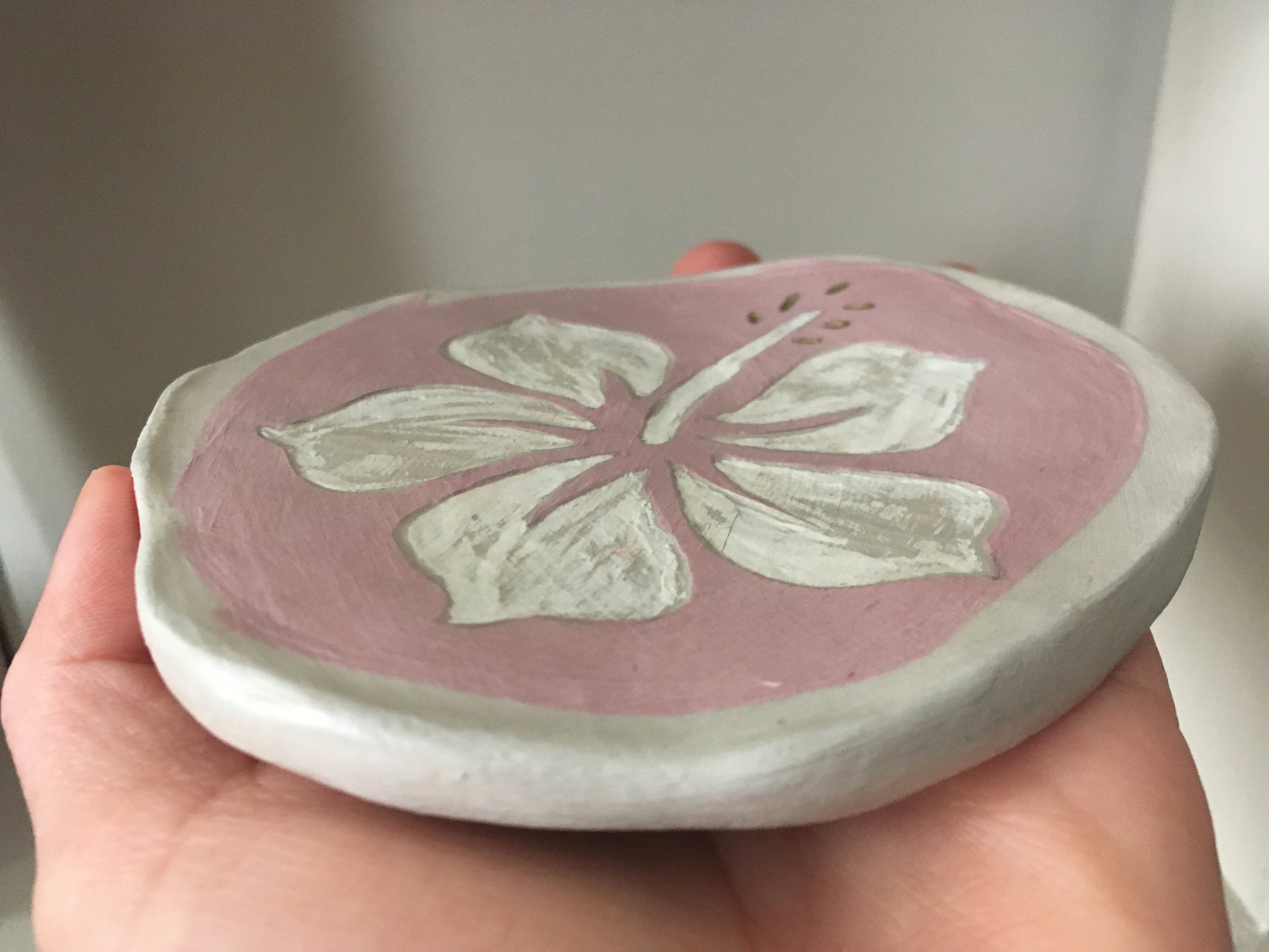 White Hibiscus Flower Sgraffito Clay Decor, Clay Carving, Pottery Art ...