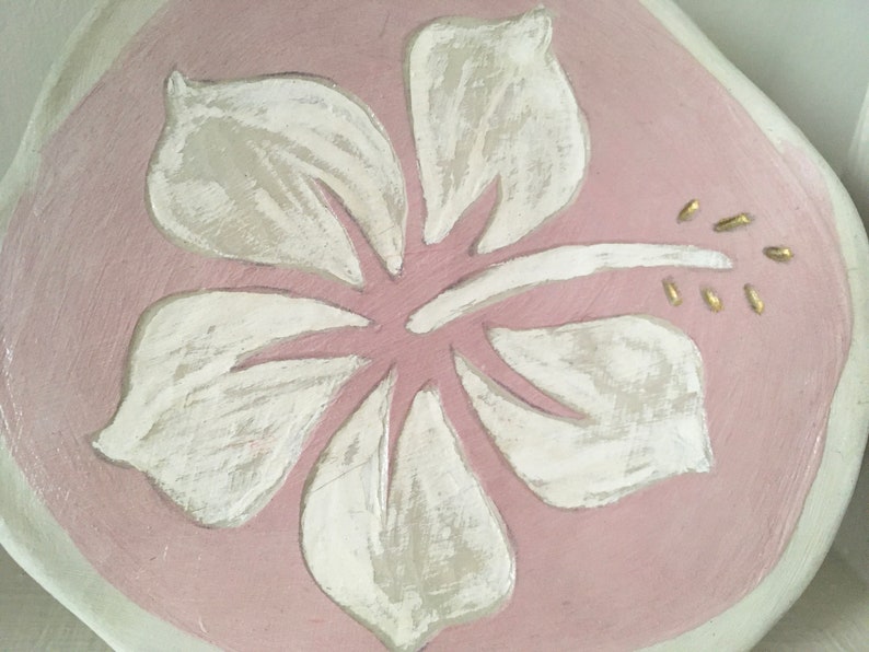 White Hibiscus Flower Sgraffito Clay Decor, Clay Carving, Pottery Art ...