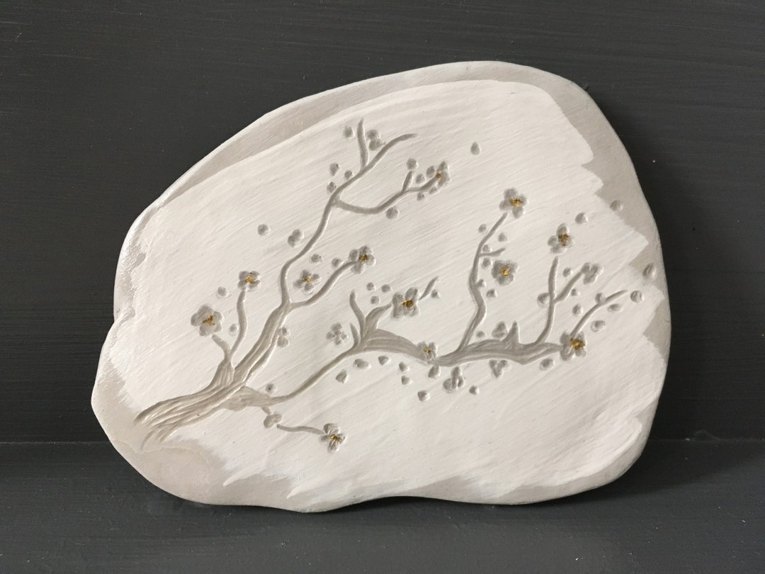 Cherry Blossoms Sgraffito Clay Decor, Clay Carving, Pottery Art for ...