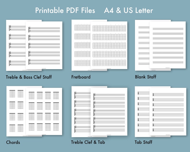 Printable Guitar Tab & Notation Paper for US Letter and A4. Blank ...