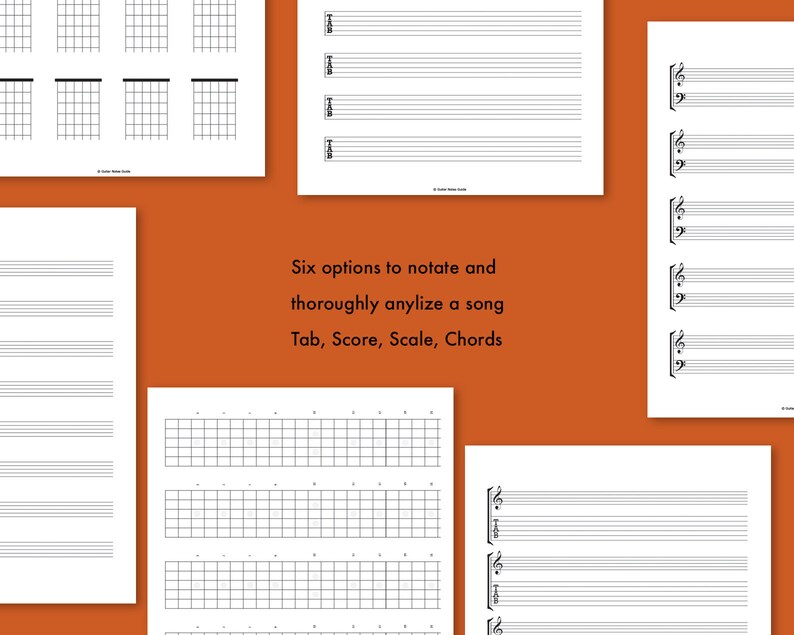 Printable Guitar Tab & Notation Paper for US Letter and A4. Blank ...