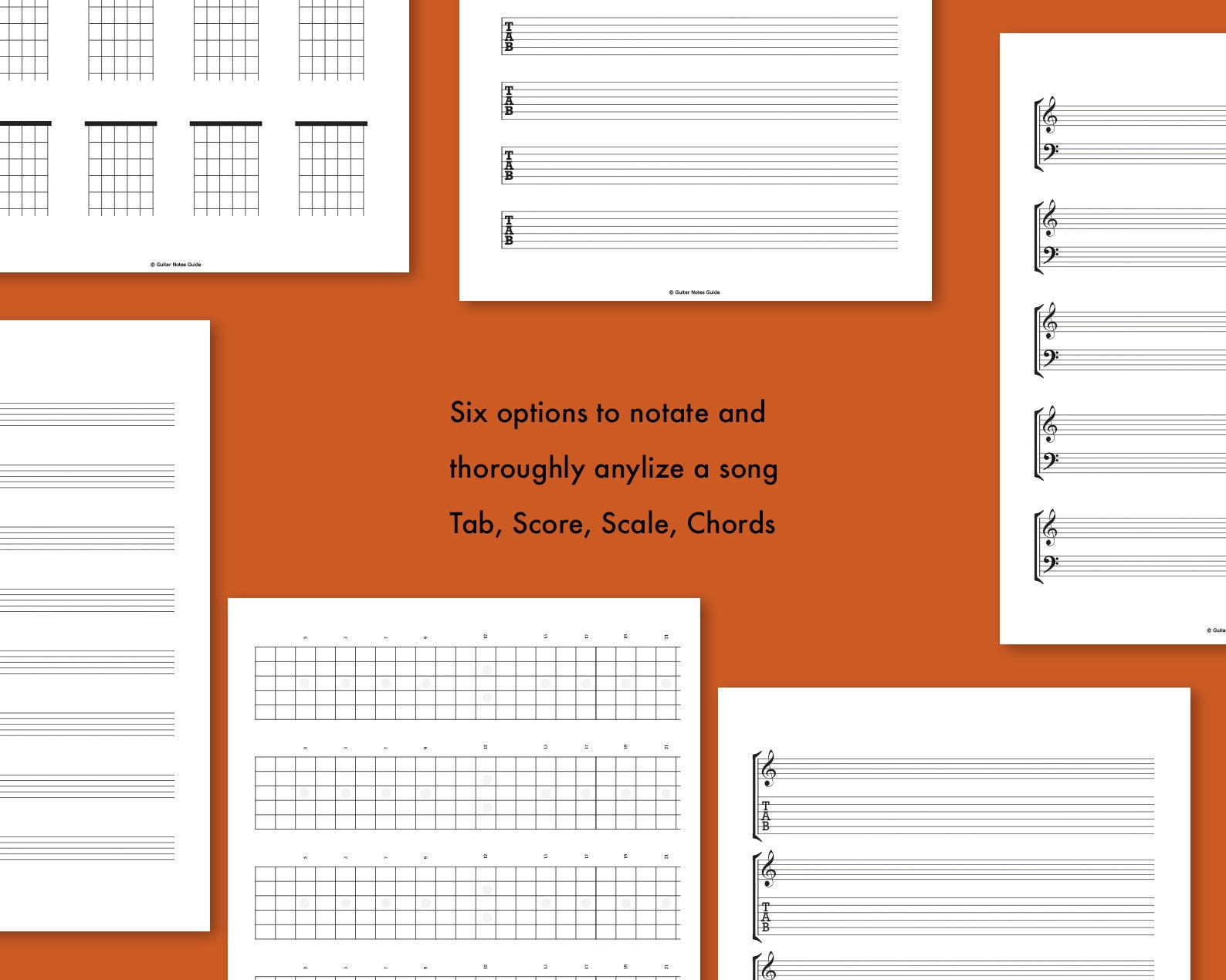 Printable Guitar Tab & Notation Paper for US Letter and A4. Blank ...