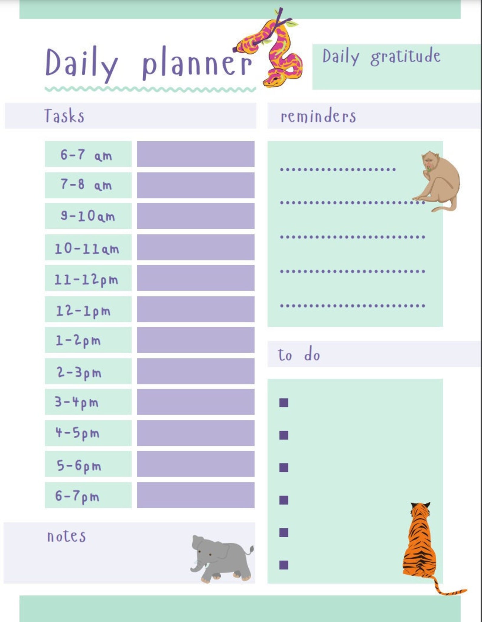 Daily Planner - Jungle Theme - Etsy