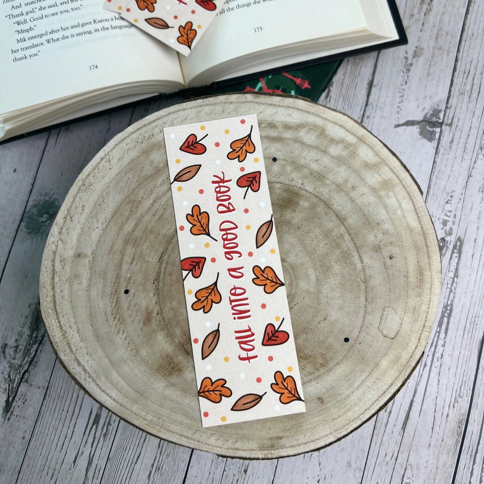 Fall Into A Good Book Bookmark | Autumn Bookmark | Fall Bookmark ...