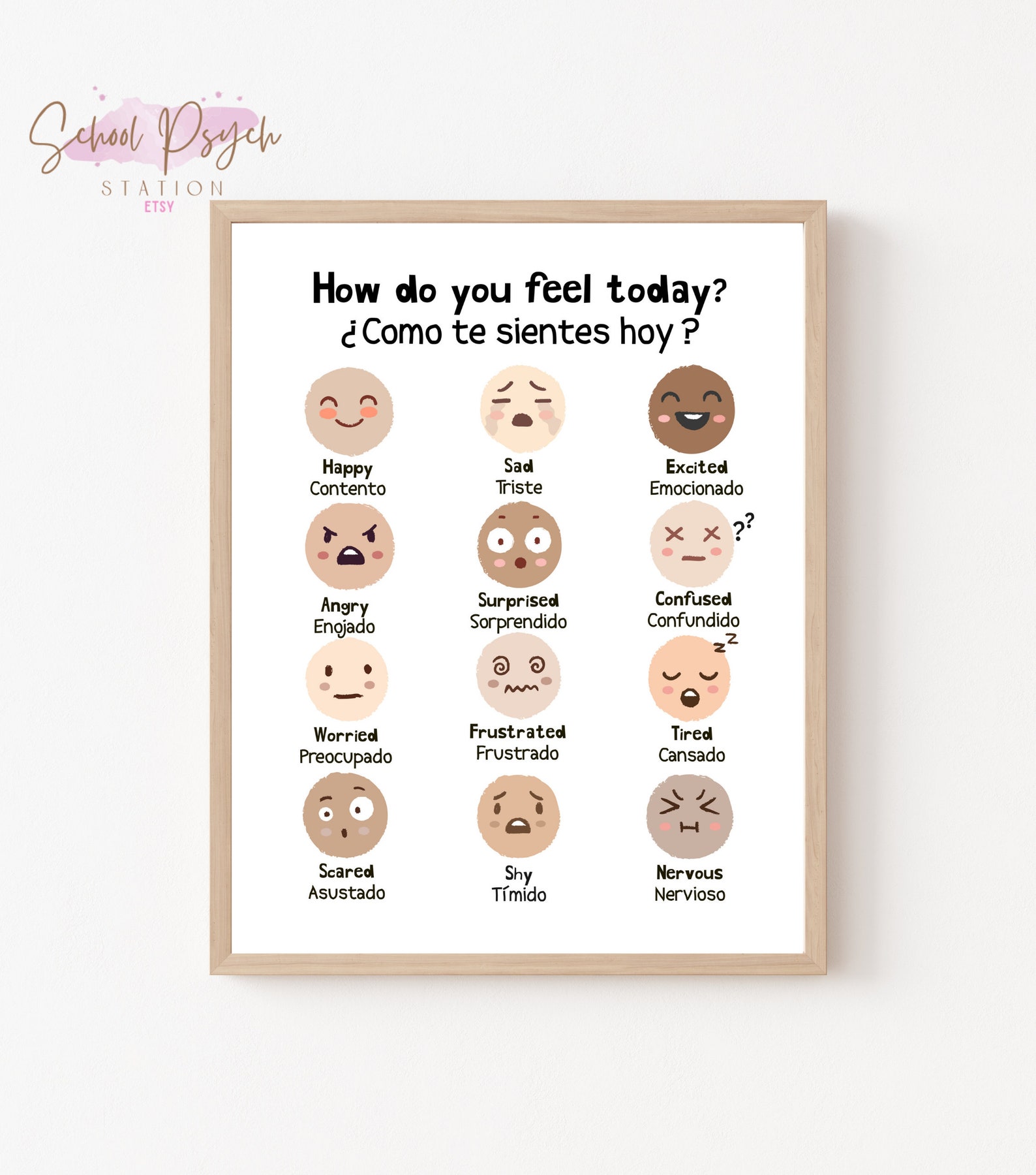 Bilingual Feelings Printable Spanish Poster Psychologist - Etsy