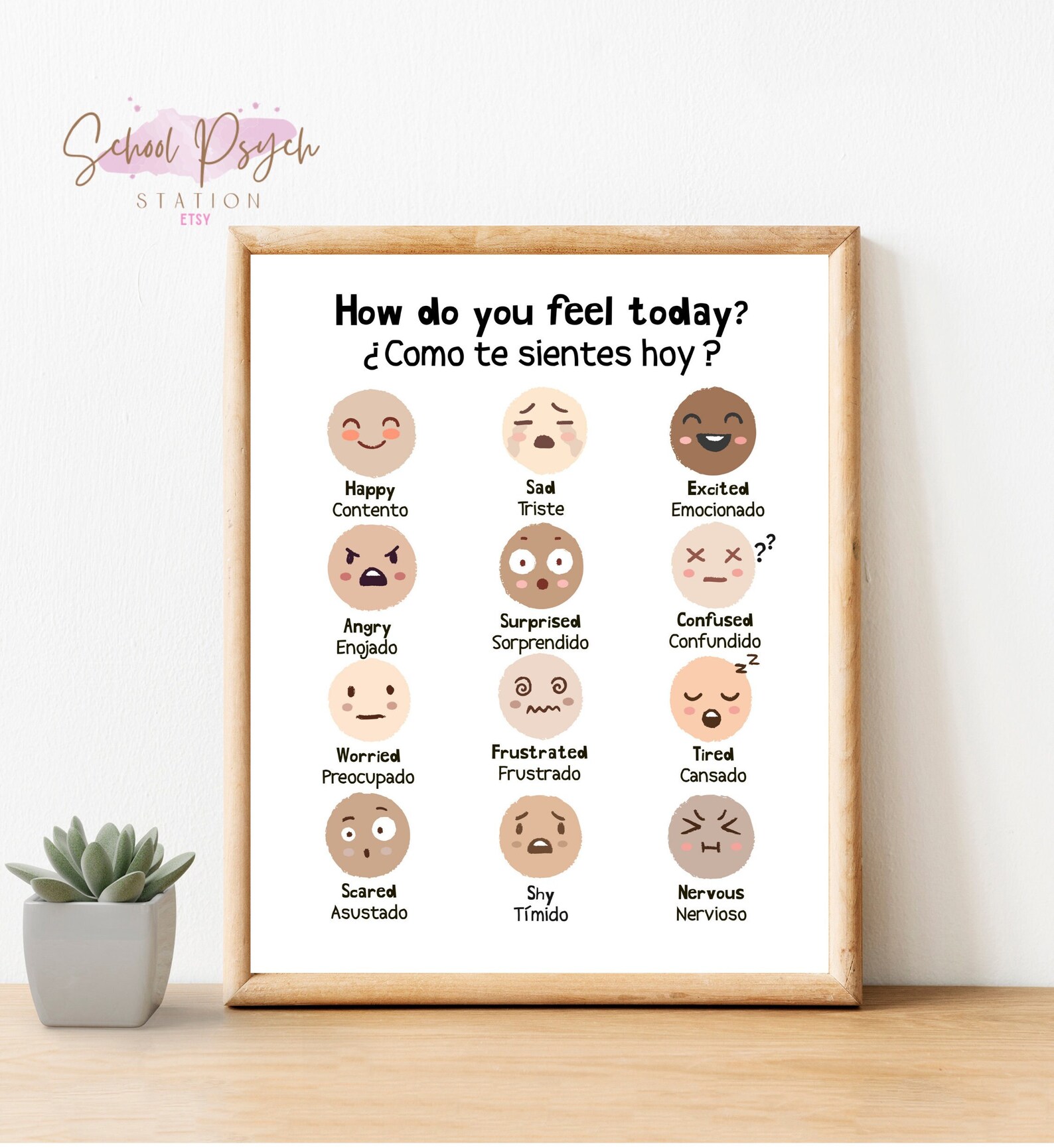 Bilingual Feelings Printable Spanish Poster Psychologist - Etsy