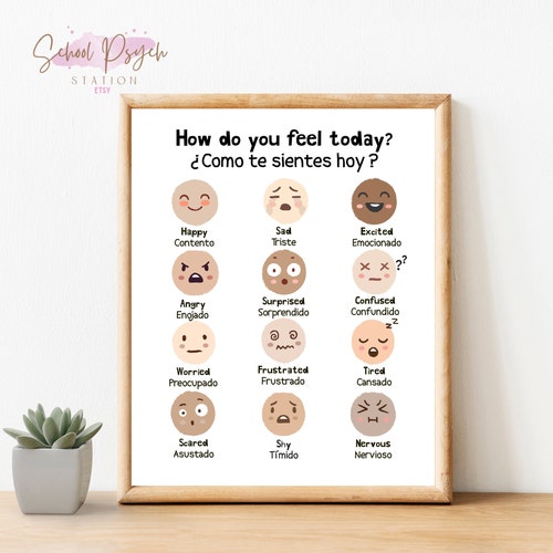 Bilingual Feelings Printable Spanish Poster Psychologist - Etsy