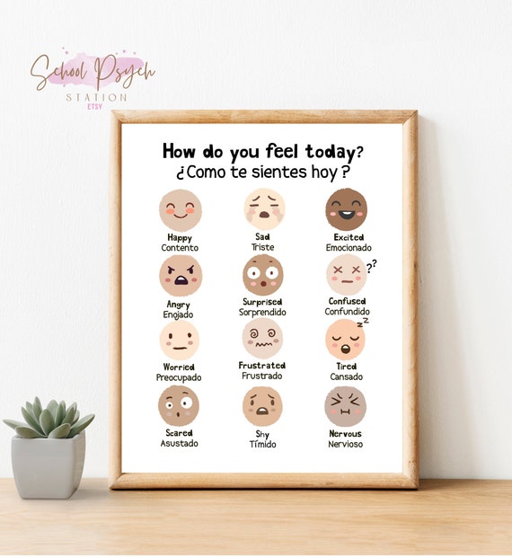 Bilingual Feelings Printable Spanish Poster Psychologist - Etsy