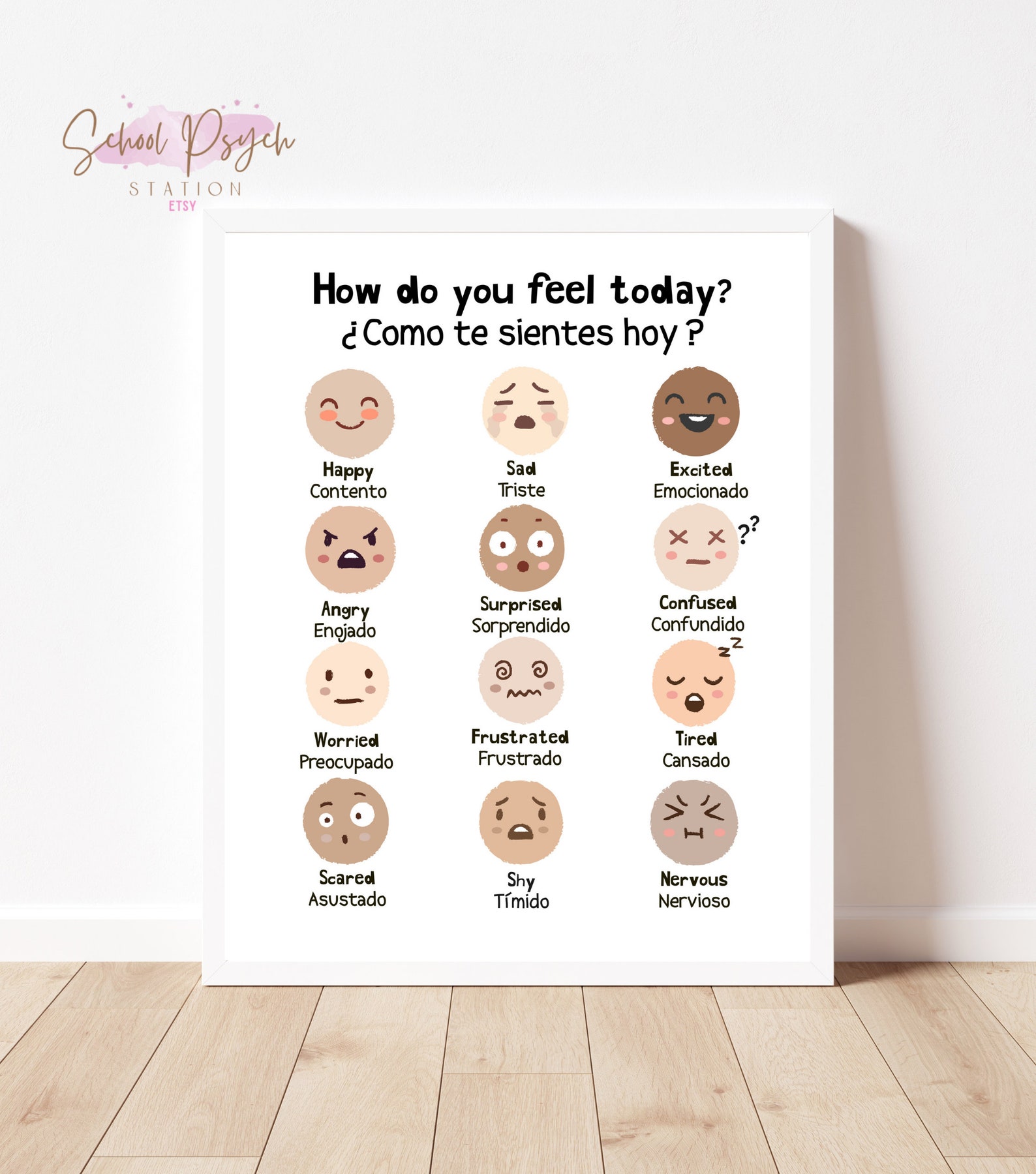 Bilingual Feelings Printable Spanish Poster Psychologist - Etsy