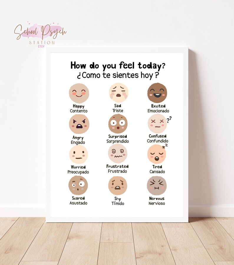 Bilingual Feelings Printable Spanish Poster Psychologist - Etsy