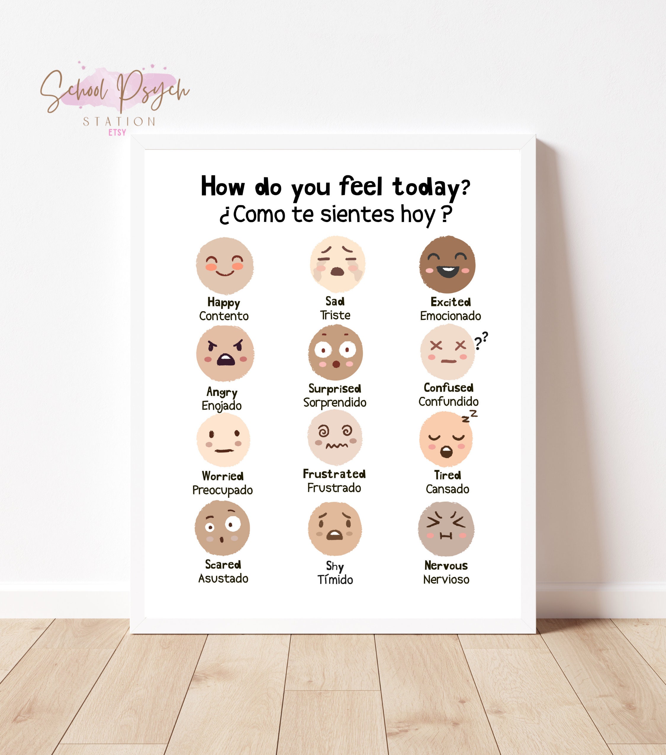 Bilingual Feelings Printable Spanish Poster Psychologist - Etsy