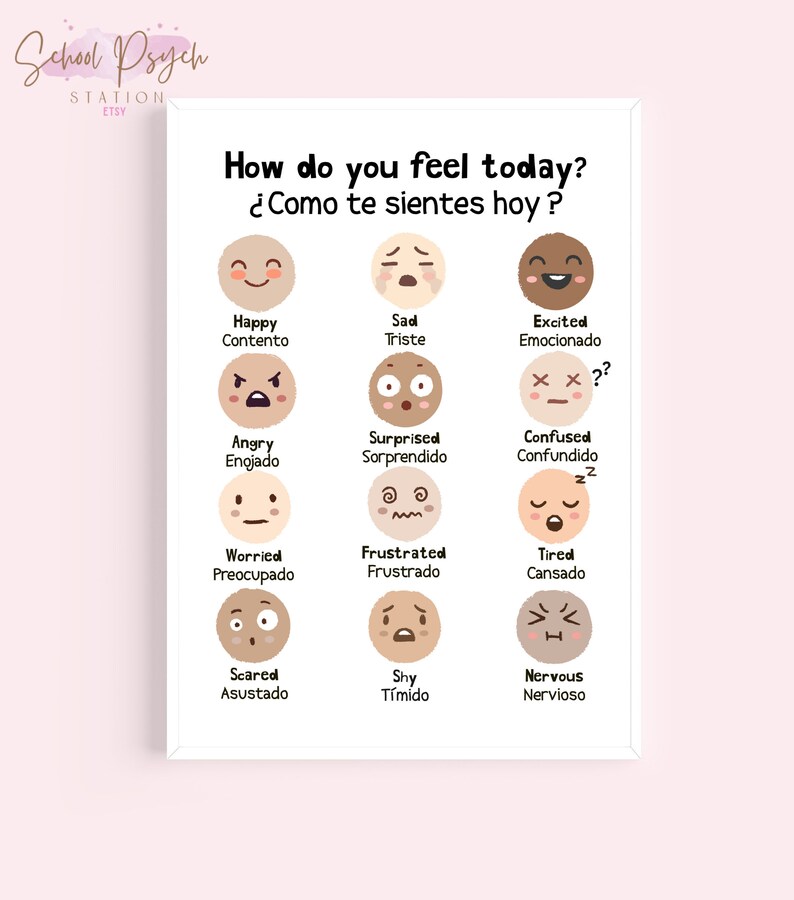 Bilingual Feelings Printable Spanish Poster Psychologist - Etsy