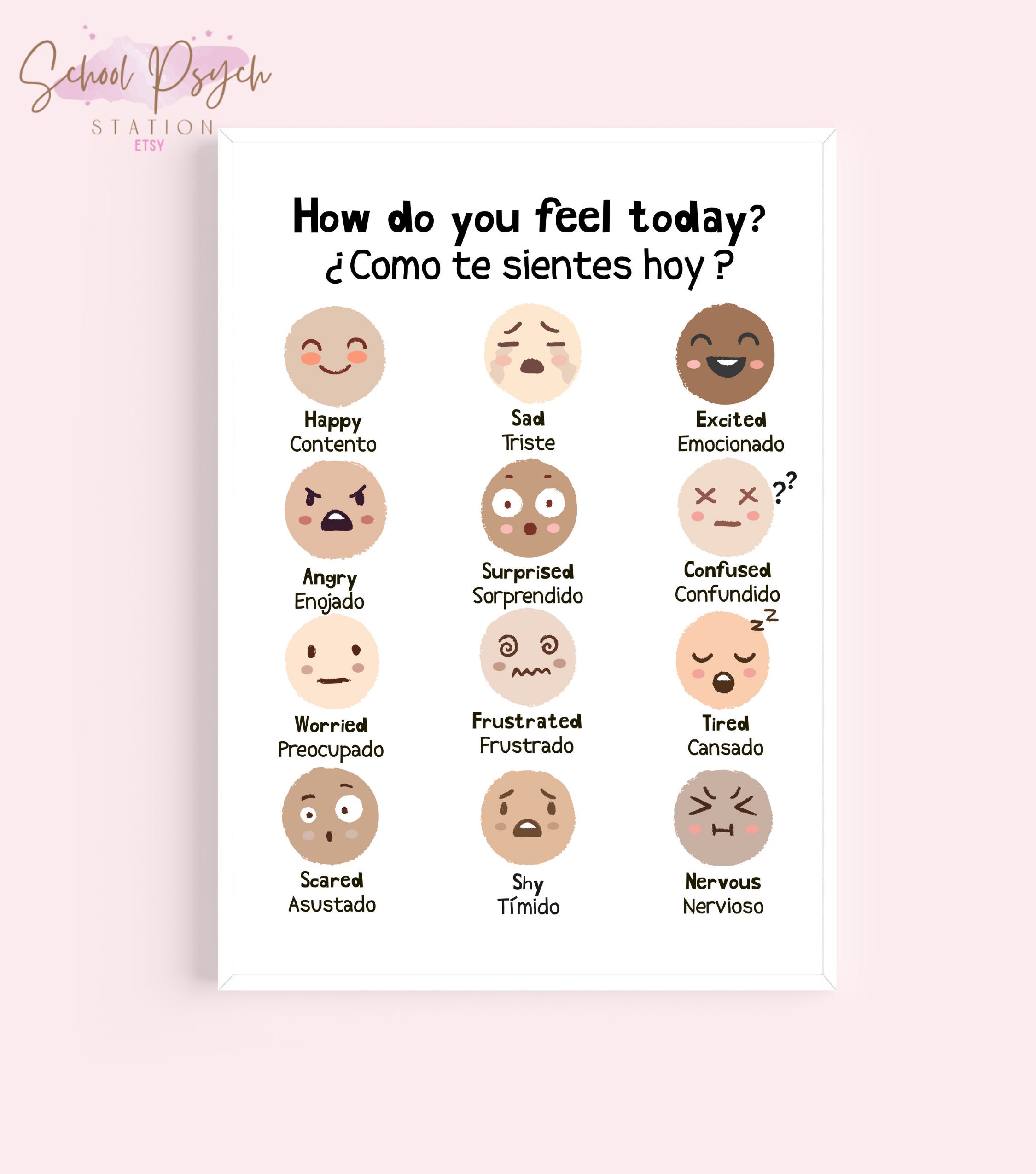 Bilingual Feelings Printable Spanish Poster Psychologist - Etsy