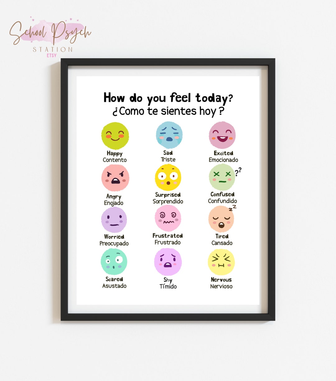 Bilingual Feelings Printable- Spanish Feelings Poster-psychologist ...