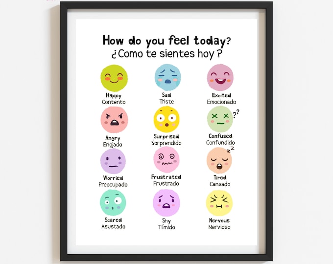Bilingual Feelings Printable- Spanish Feelings Poster-psychologist ...