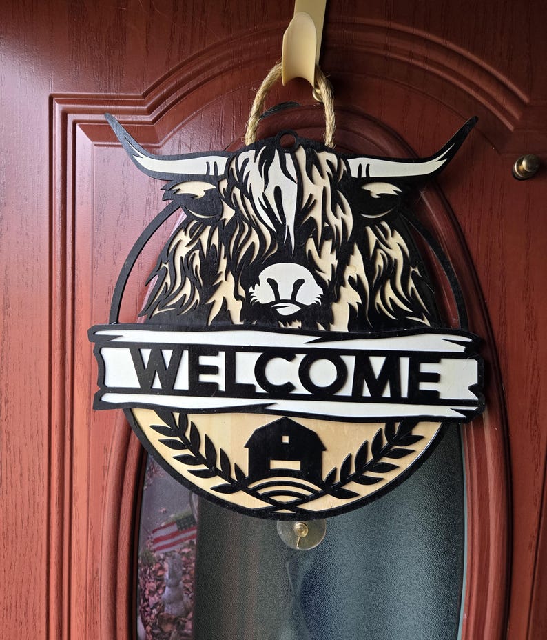 15in Highland Cow Welcome Sign/door Hanger - Etsy