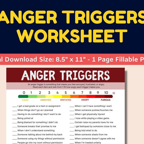 Anger Triggers Fillable Worksheet Teens Adolescents Etsy Israel