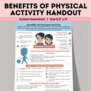 Benefits of Physical Activity Printable Therapy Handout, Exercise Chart ...