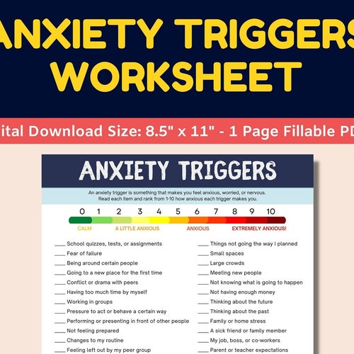 Anxiety Triggers Fillable Worksheet Teens Adolescents - Etsy