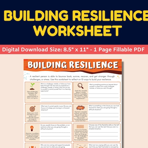 Resilience Worksheet Trauma Coping Skills-stress - Etsy Australia