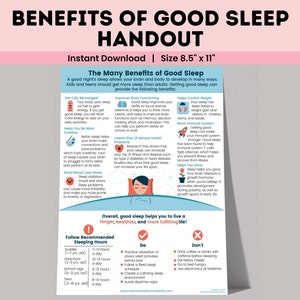 Benefits of Good Sleep Hygiene Printable Counseling Handout, Sleep ...