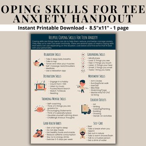 Anxiety Coping Skills for Teens Printable Handout-therapy | Etsy UK