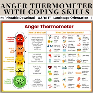 Anger Thermometer W/ Coping Skills Emotions Feelings Chart - Etsy