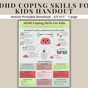 ADHD Coping Skills Printable Handout Poster for Kids | Etsy