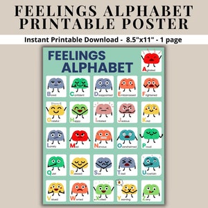 Feelings Alphabet Emotions Printable Poster Chart for Kids - Etsy