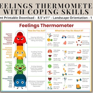 Feelings Thermometer Chart With Coping Skills Emotions - Etsy
